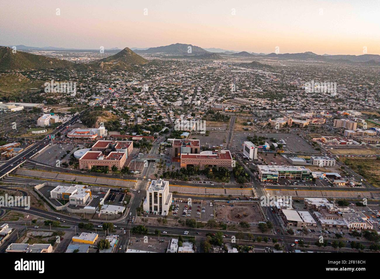 Aerial view of the government center and ford of the river in ...