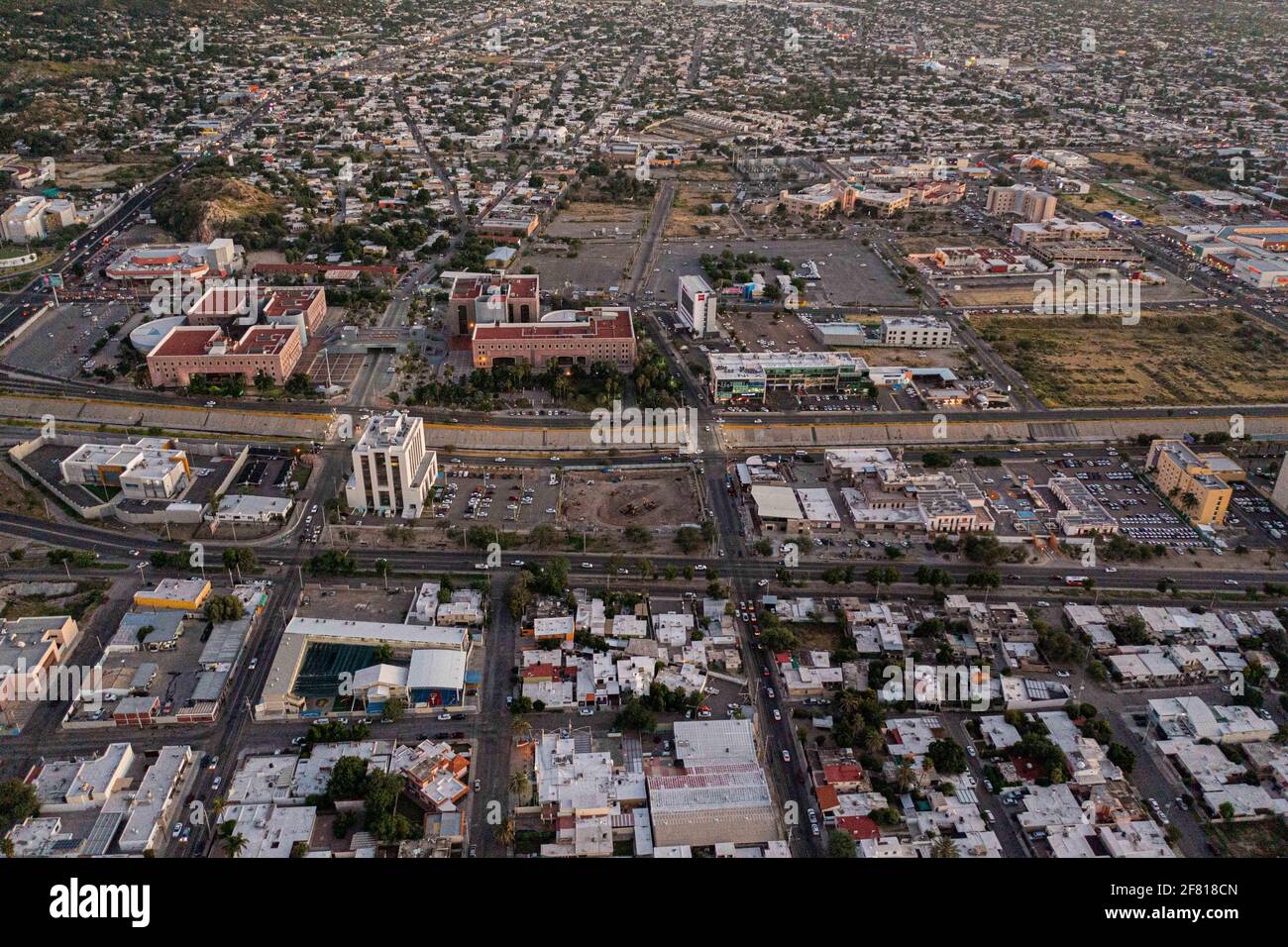 Aerial view of the government center and ford of the river in ...
