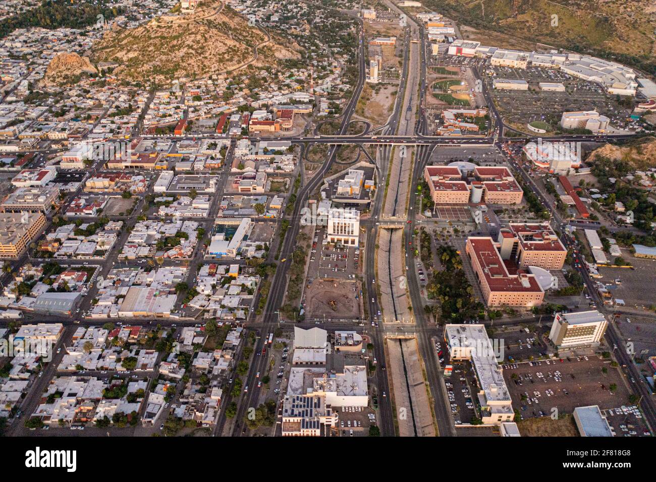 Aerial view of the government center and ford of the river in ...