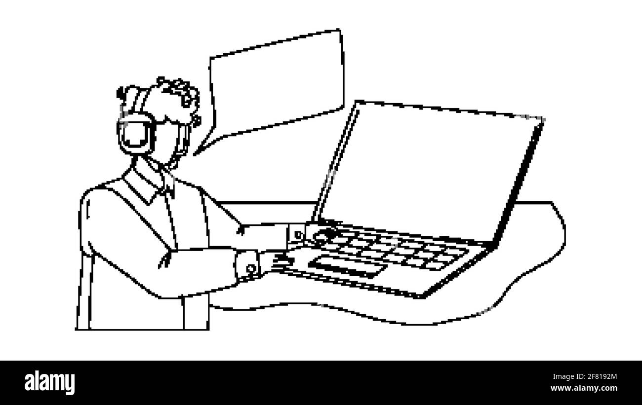 Dispatcher Speaking With Client At Computer Vector Stock Vector Image ...