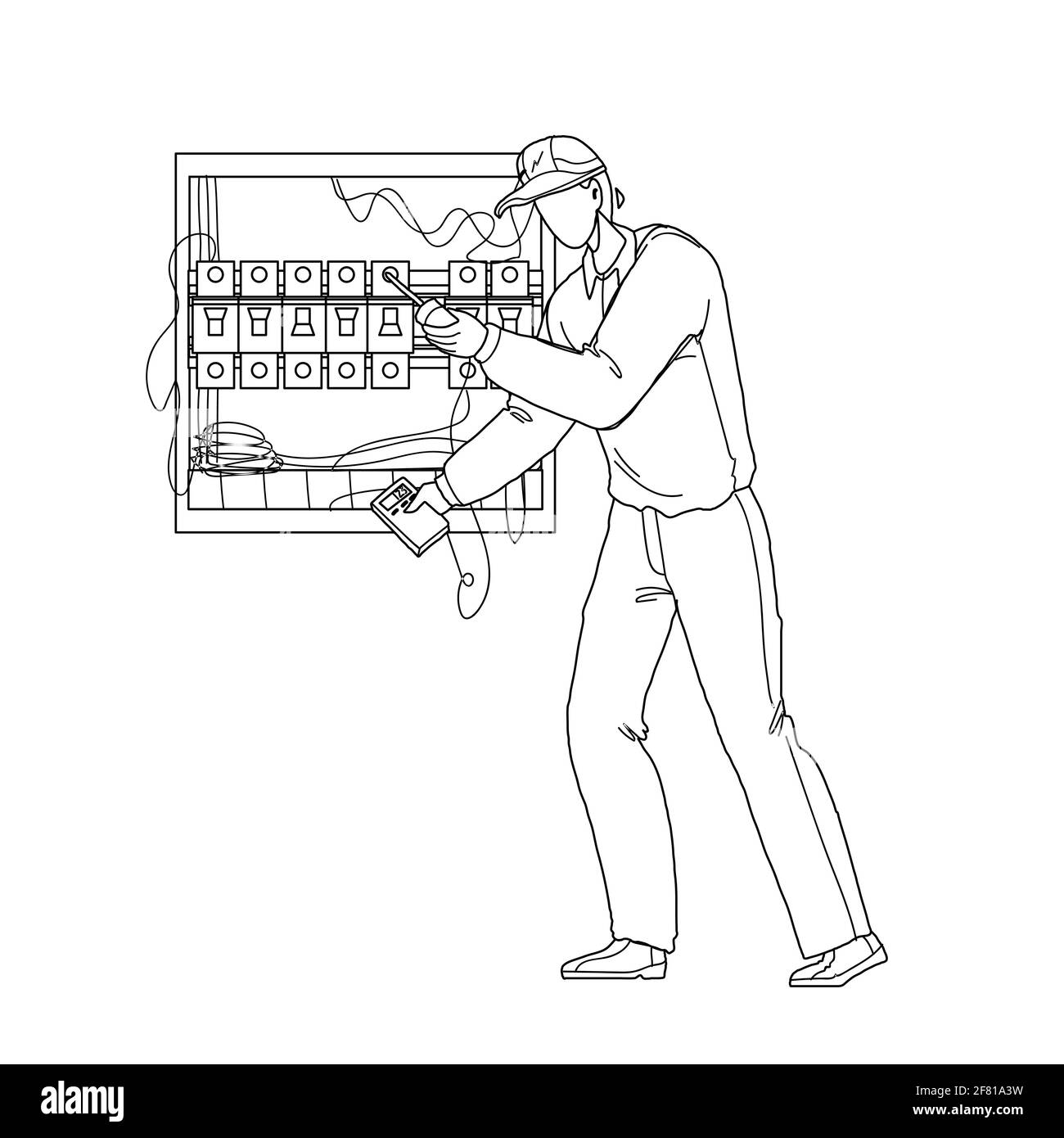 Electrical Engineer Checking Electric Panel Vector illustration Stock ...