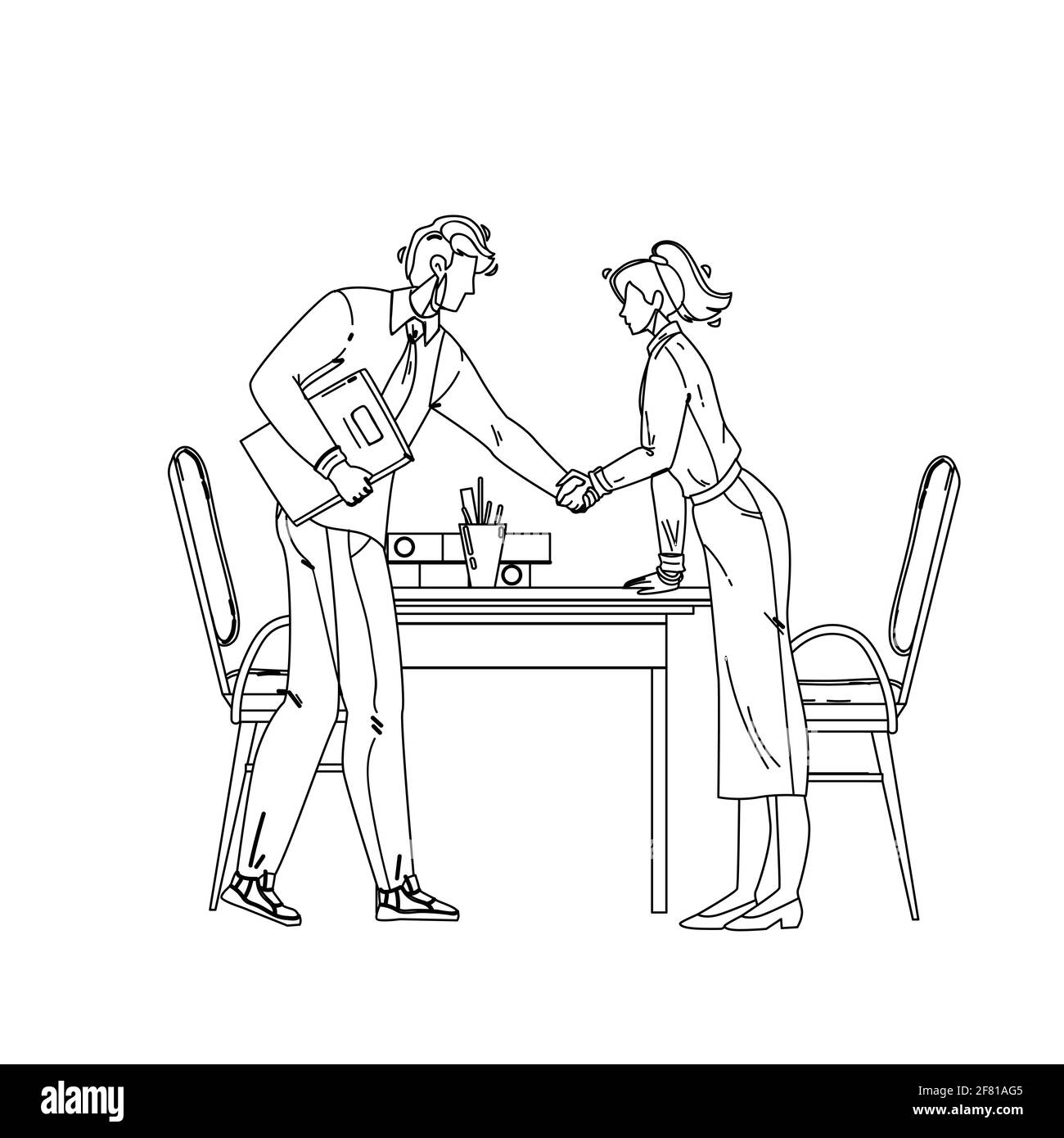 Employees Hiring Director Welcoming Woman Vector Illustration Stock ...