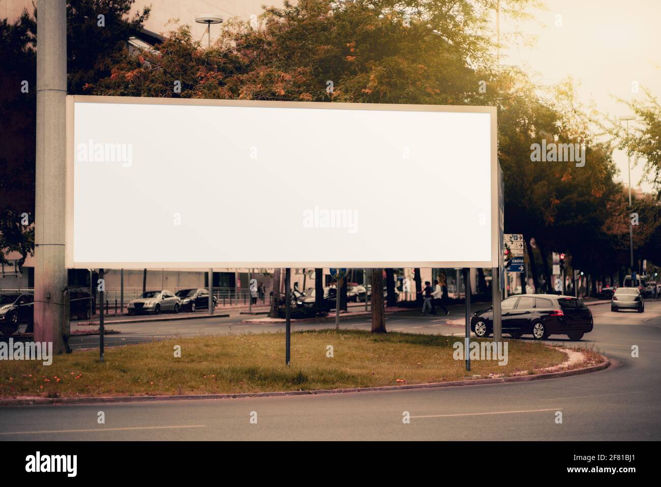 A huge rectangular white empty advertising billboard template on the ...