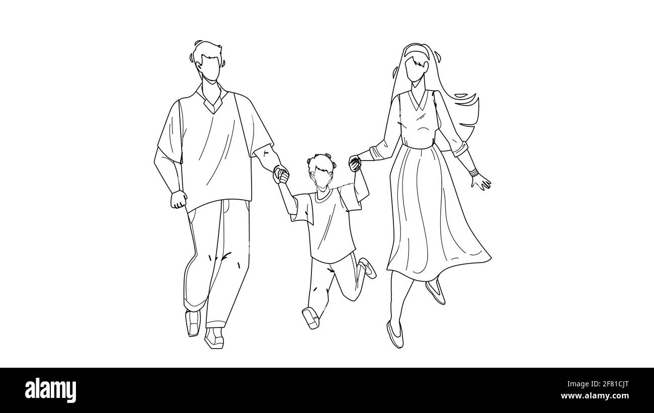 Healthy Family Walking Together Outdoor Vector Illustration Stock ...