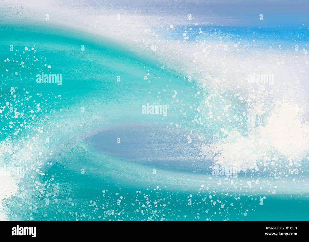 Hand drawn digital illustration or drawing of an abstract natural sea ...