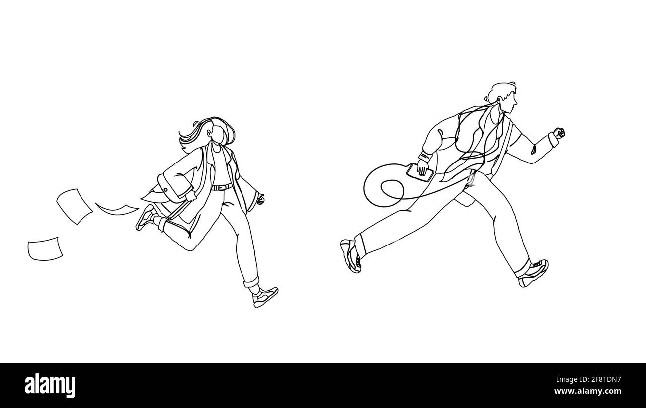 Late Person Man And Woman Running On Street Vector Stock Vector Image ...