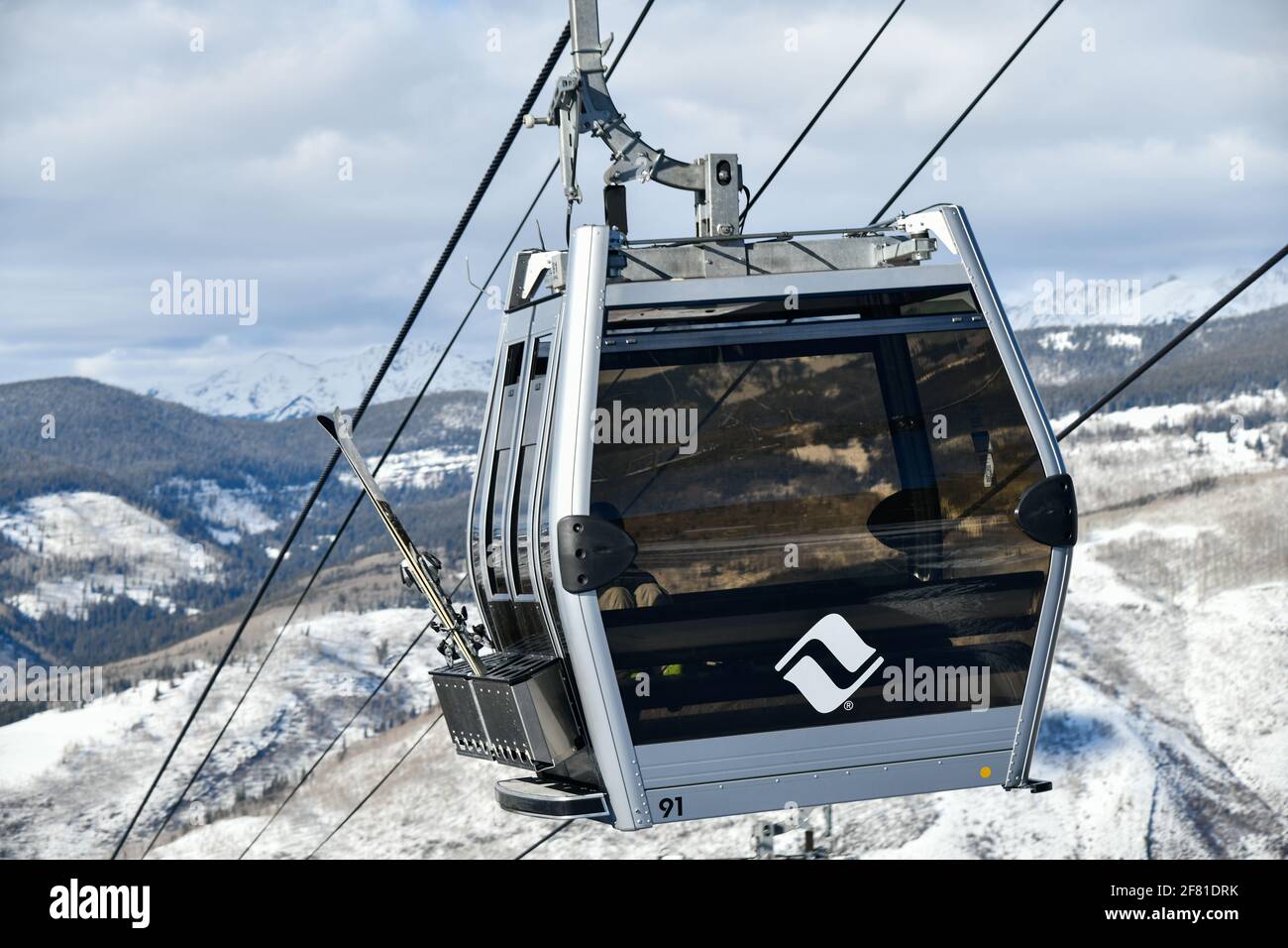 Ski gondola lift with mountains on background. Vail Ski resort in ...