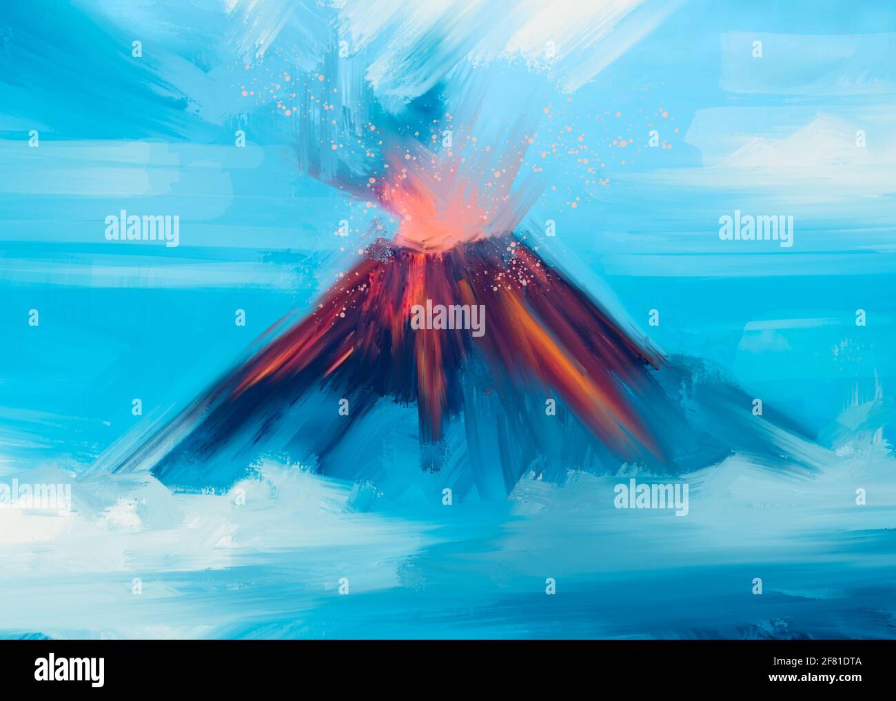 Hand drawn digital painting of an abstract colorful volcano Stock Photo ...