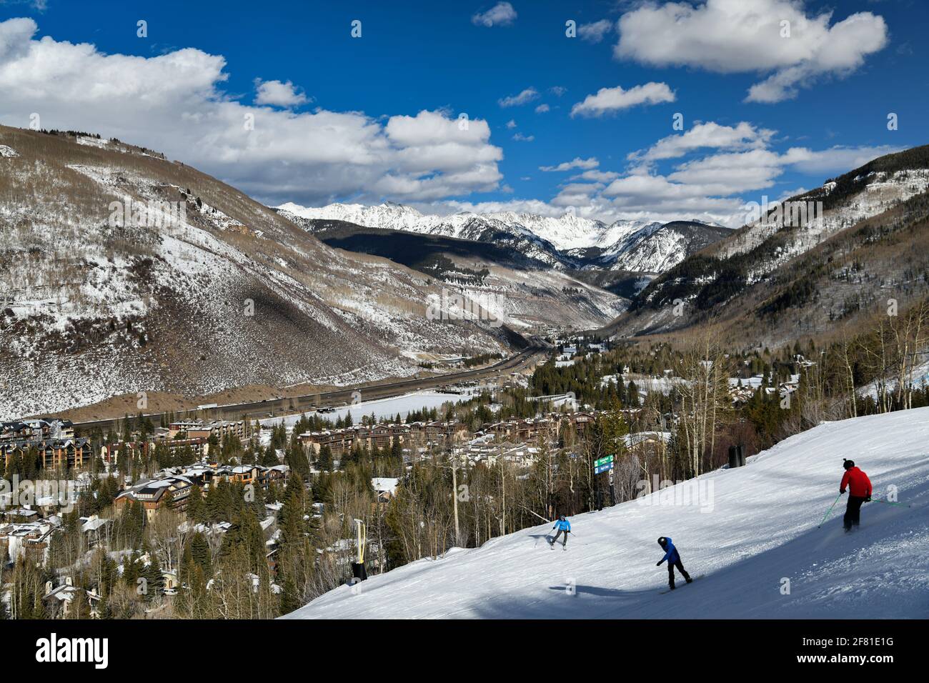 Top view from the slopes to the Vail village, Colorado during winter ...