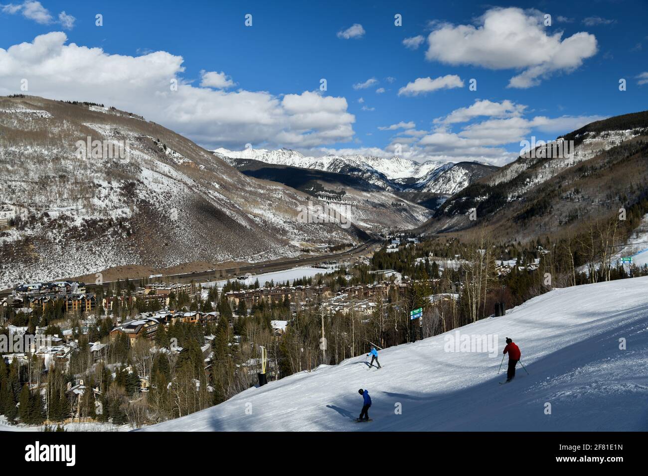 Top view from the slopes to the Vail village, Colorado during winter ...