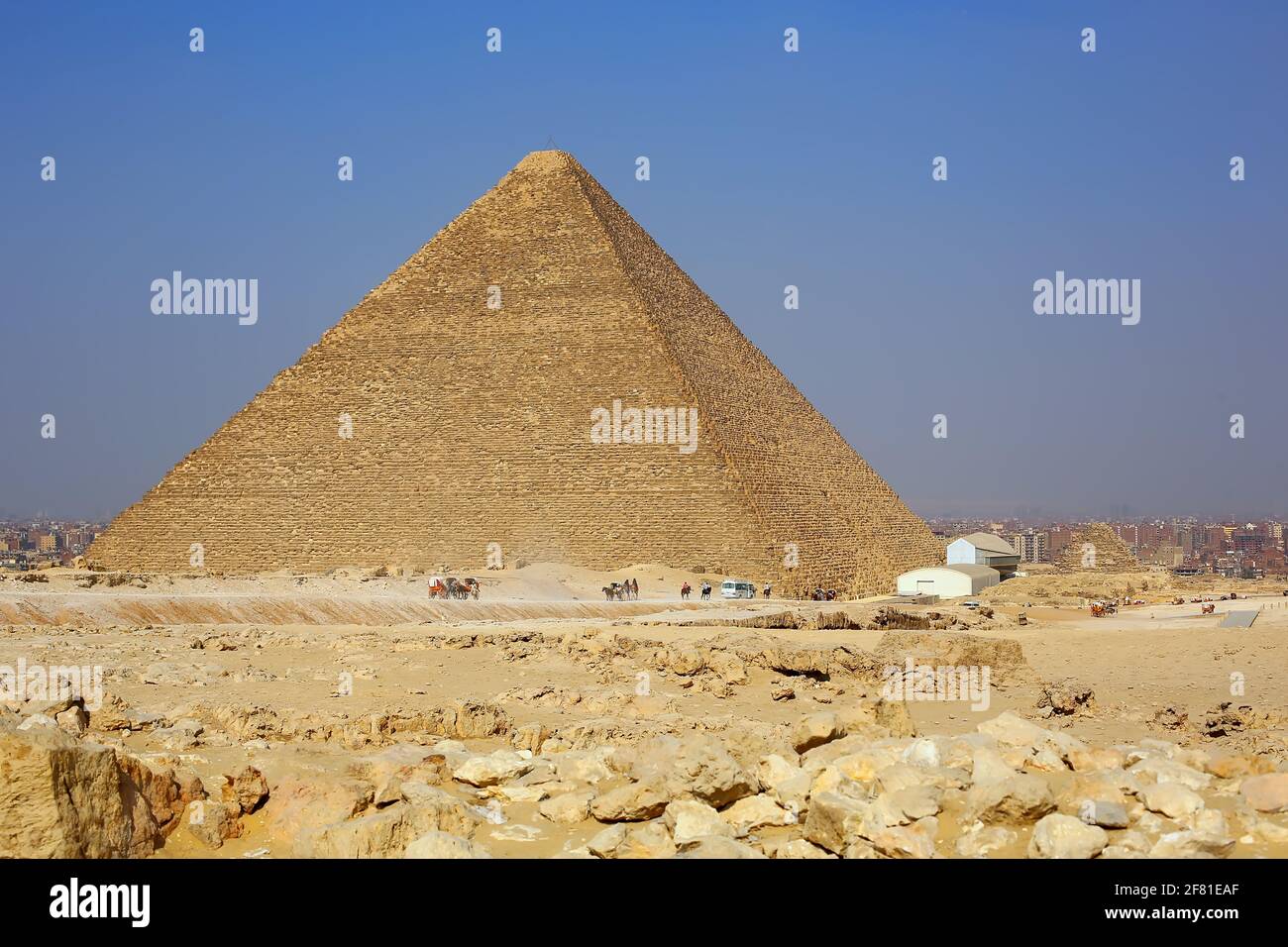 Great Egyptian Pyramid and landscape of Giza, Cairo city with blue sky ...