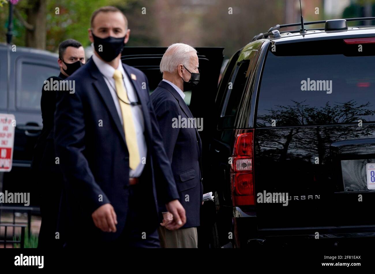 United States President Joe Biden enters his vehicle as he departs the ...