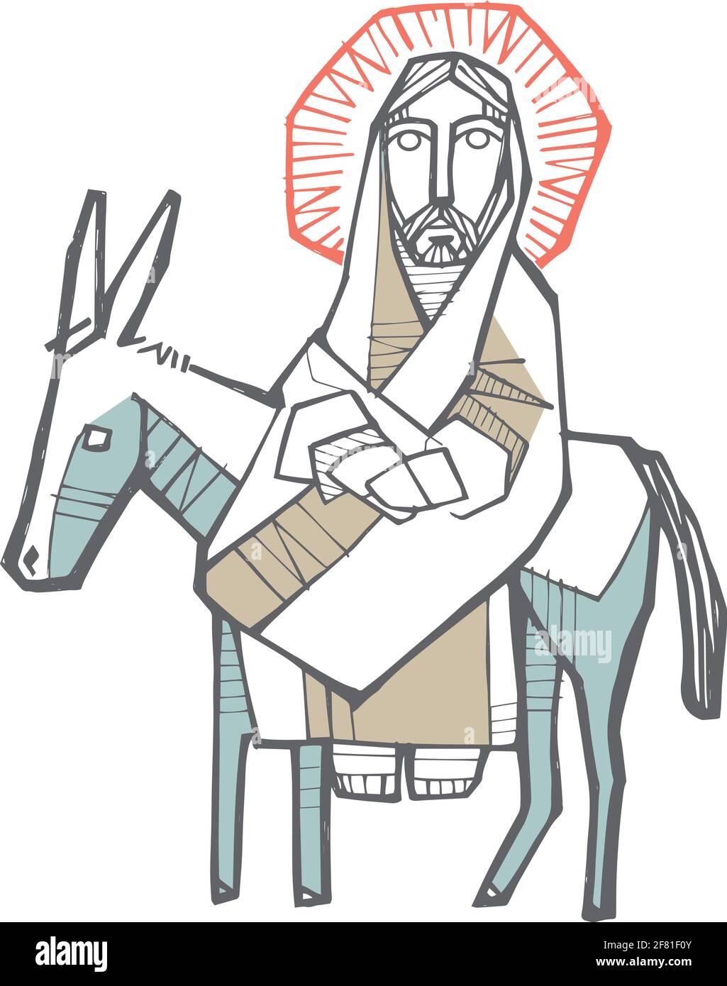 Jesus riding donkey art jerusalem Stock Vector Images - Alamy