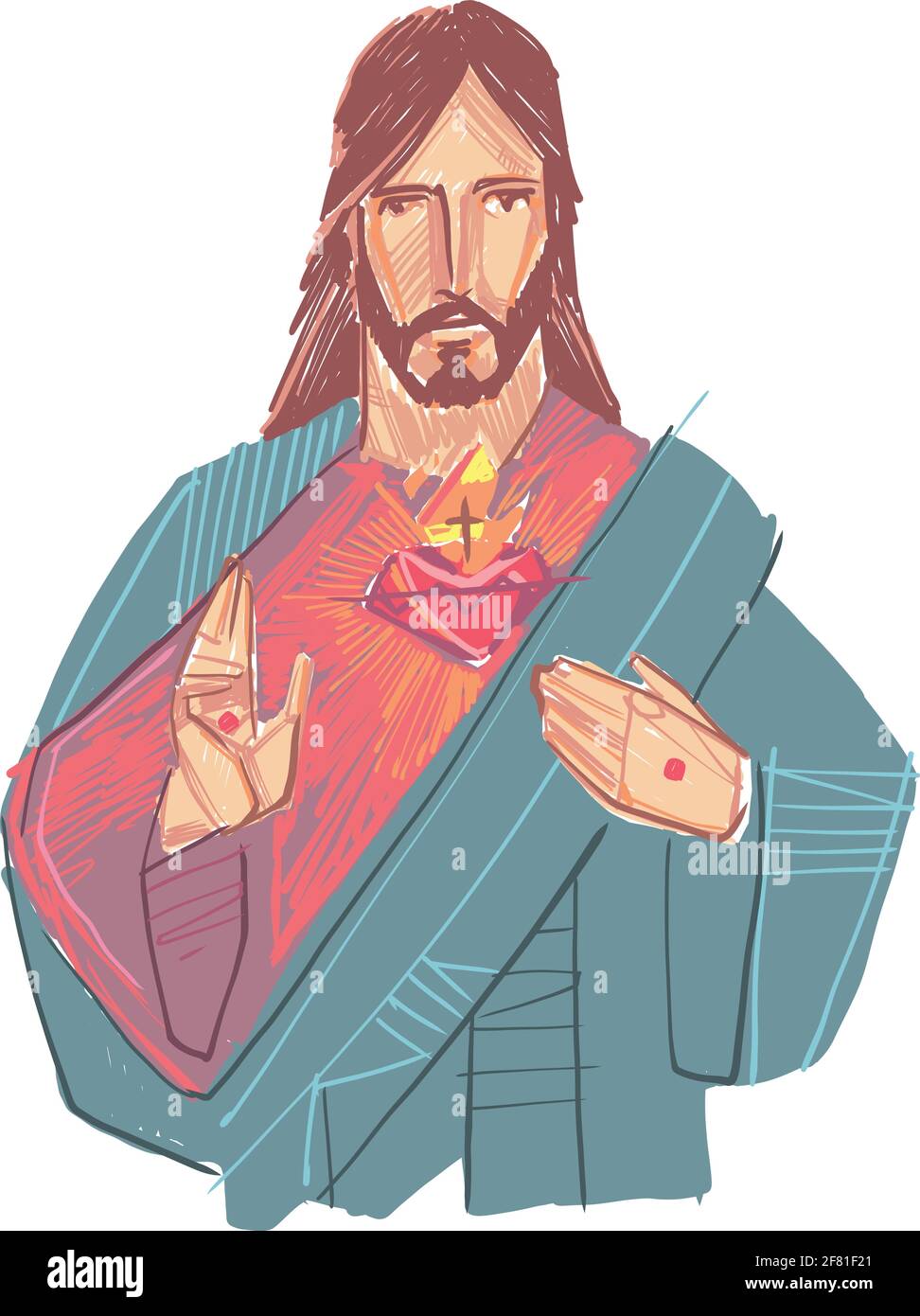 Hand Drawn Vector Illustration Or Drawing Of Jesus Christ And Sacred
