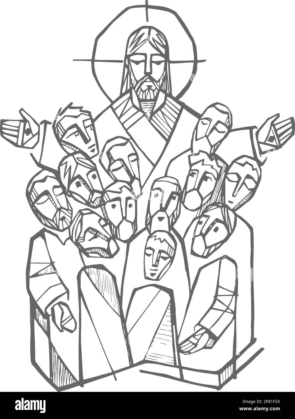 Hand drawn vector illustration or drawing of Jesus Christ with ...