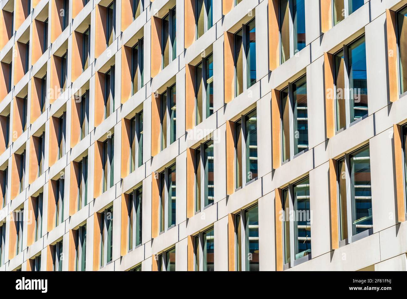 July 2020. London. Architecture and office windows in King Cross ...