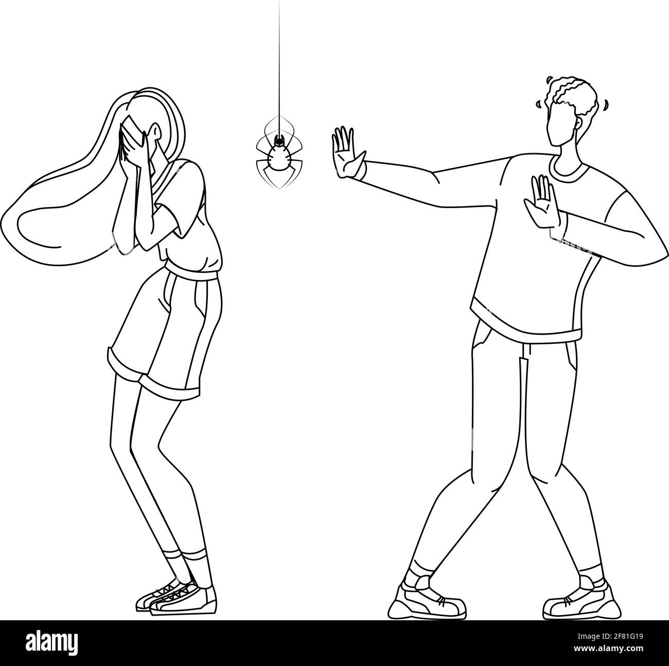 Shocked People With Phobia Afraid Spider Vector Stock Vector Image ...