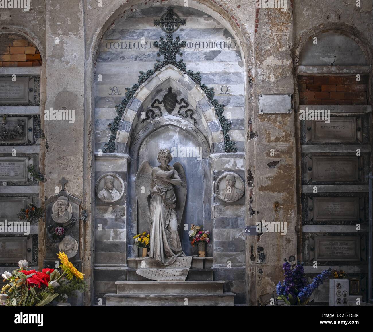 Beautiful shot of an arched interior with statues in an old fortress ...