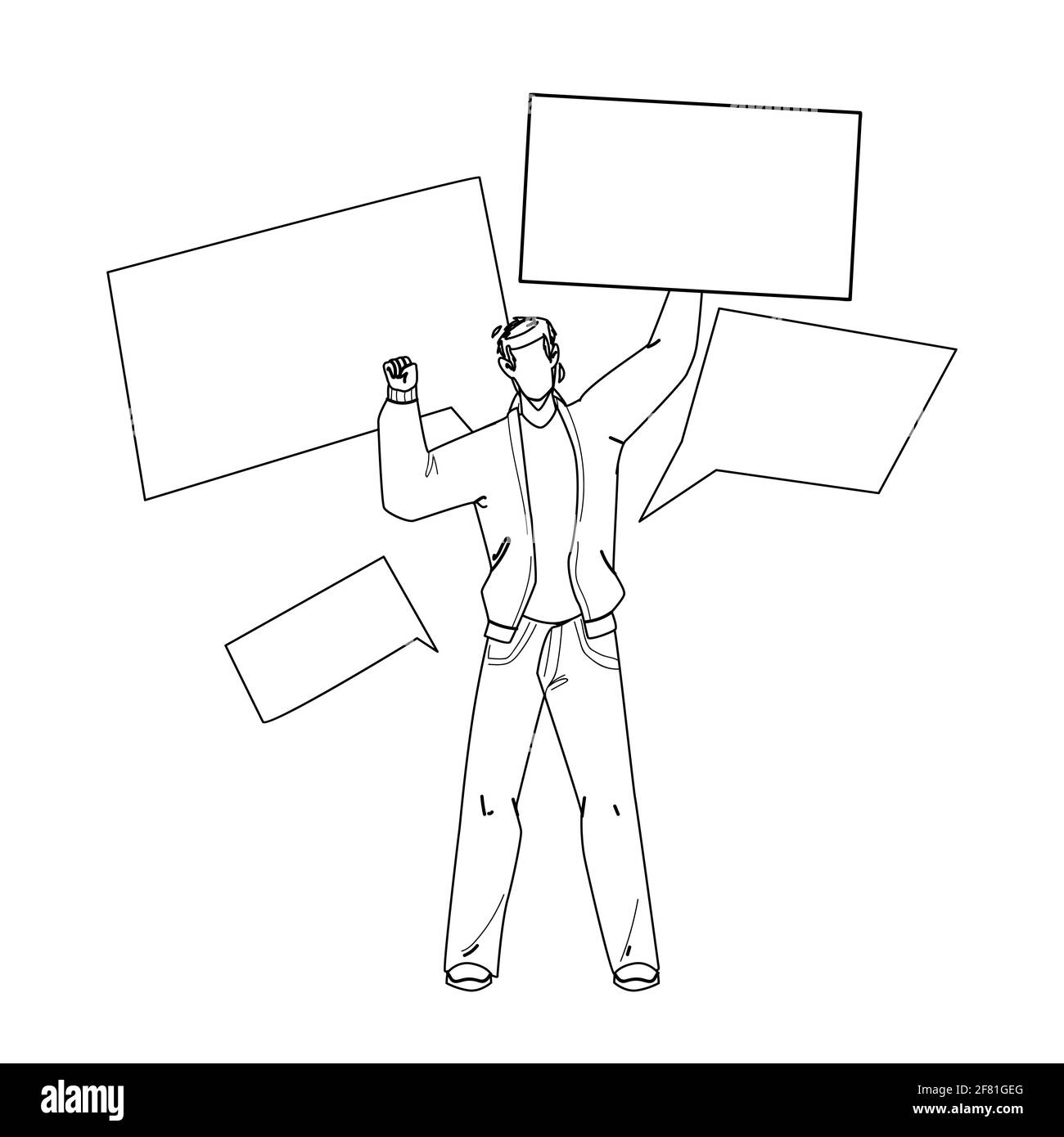 On Protest Demonstration Man With Posters Vector Stock Vector Image ...