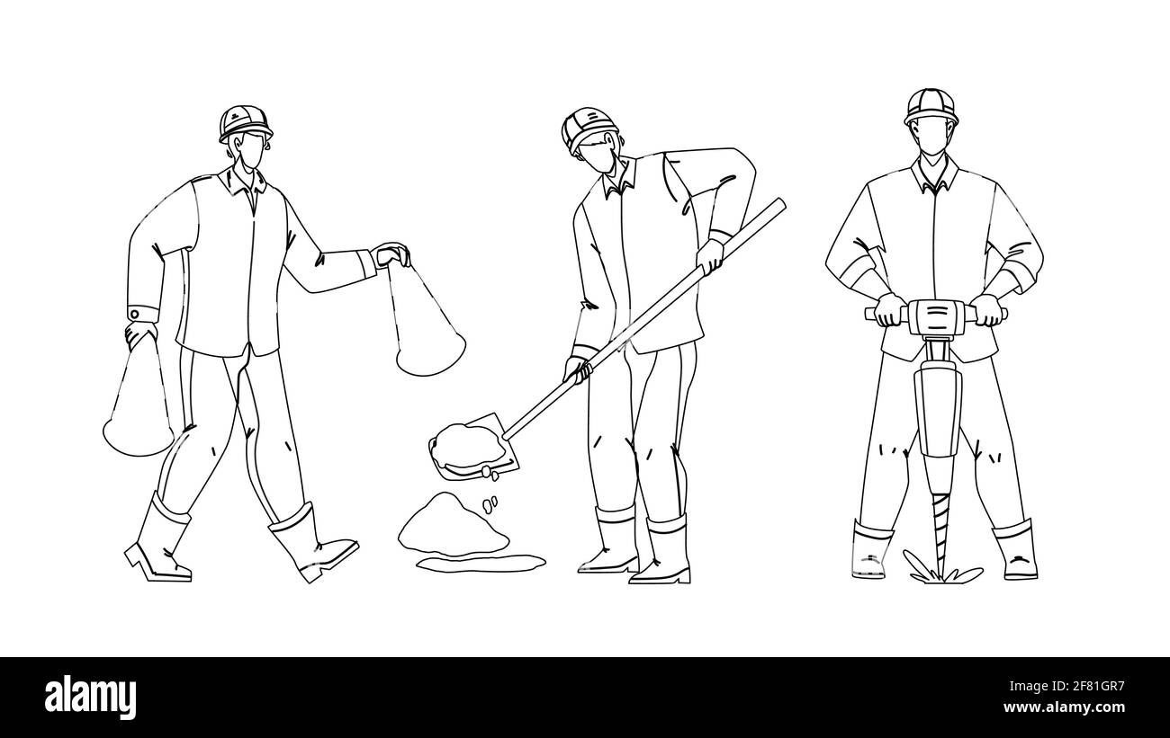 Road Worker Repairing Street Infrastructure Vector Illustration Stock ...