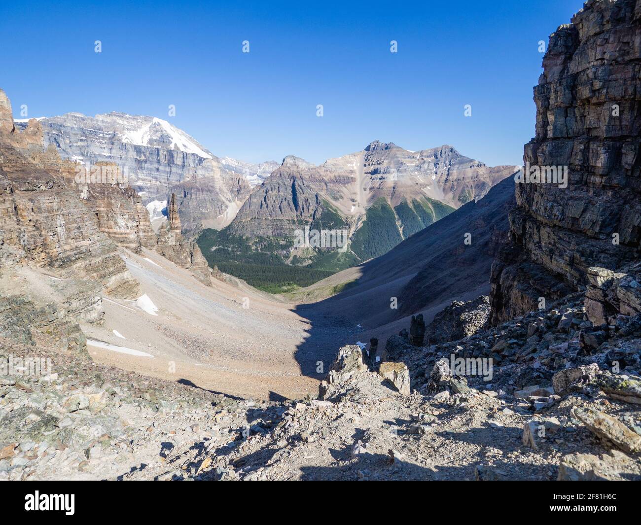 high contrast view of a very rocky valley in the mountains Stock Photo ...