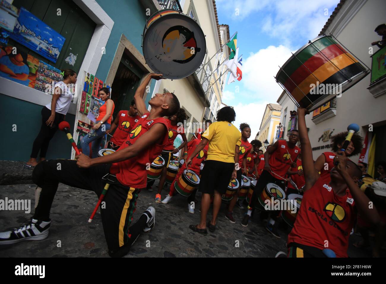 salvador, bahia / brazil - april 25, 2017: Members of the Olodum Band ...