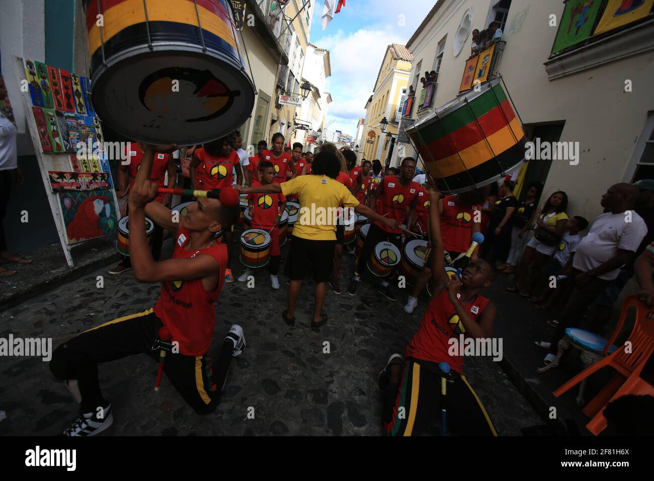 salvador, bahia / brazil - april 25, 2017: Members of the Olodum Band ...