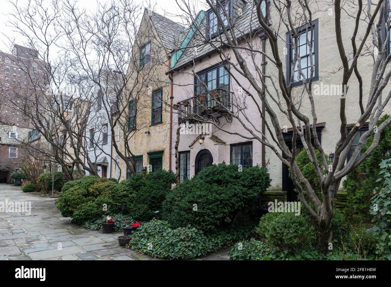 Rows of brownstone apartment buildings in Center City with windows ...