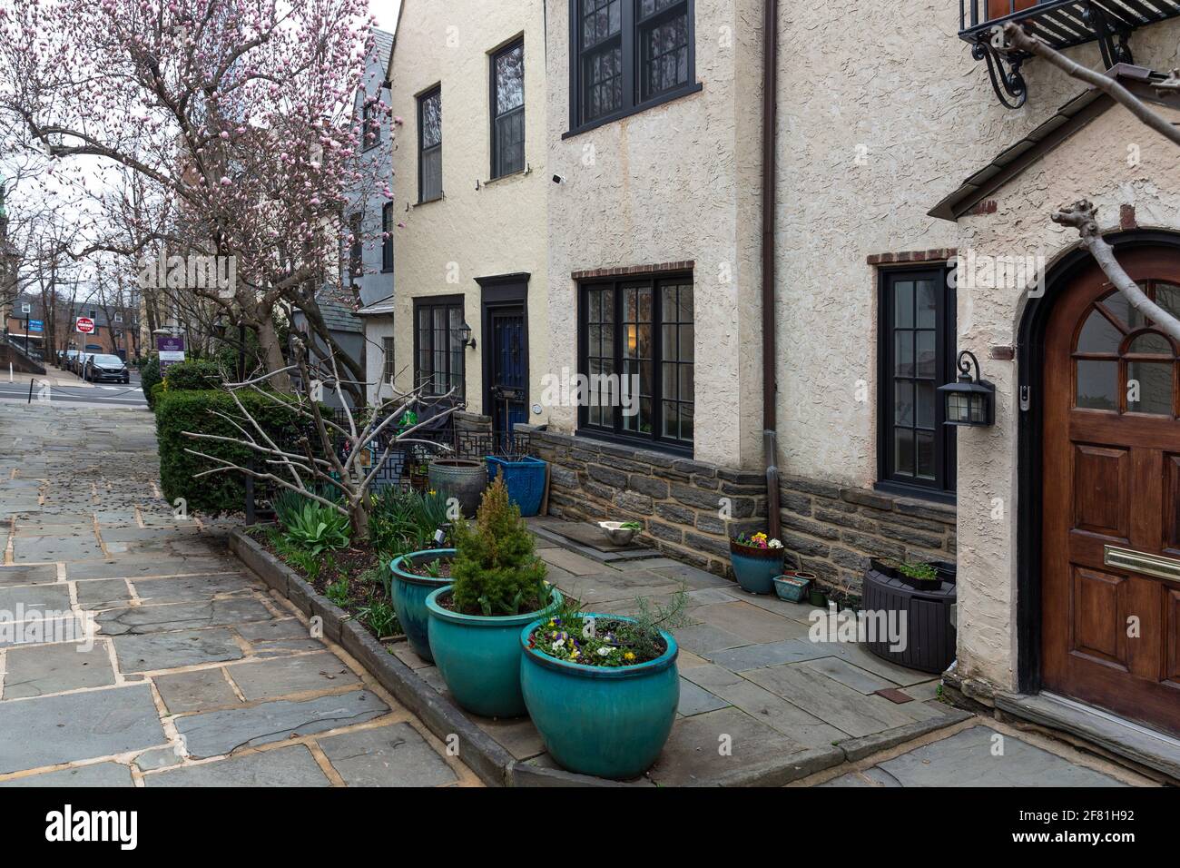 Rows of brownstone apartment buildings in Center City with windows ...