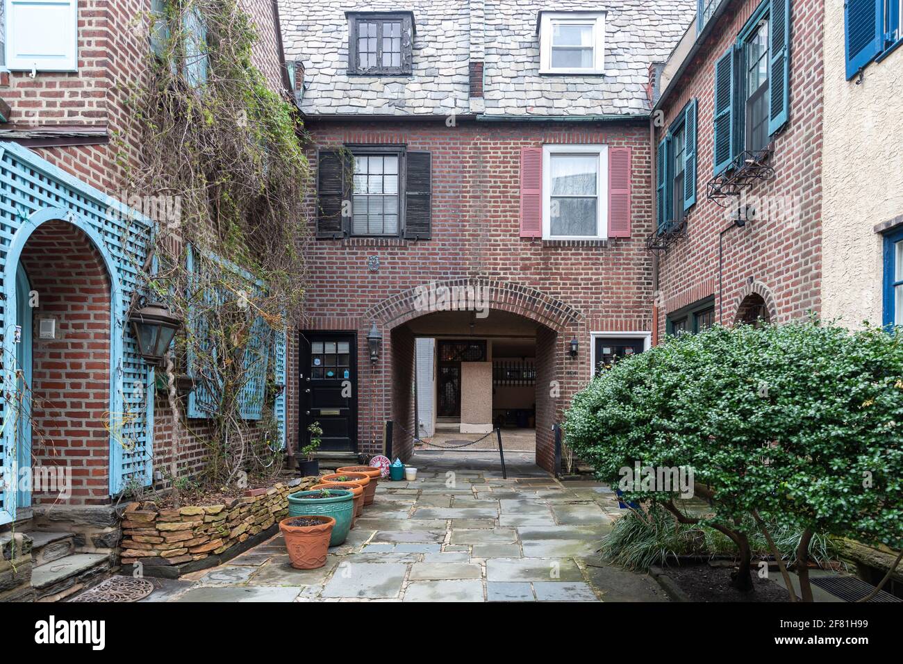 Rows of brownstone apartment buildings in Center City with windows ...