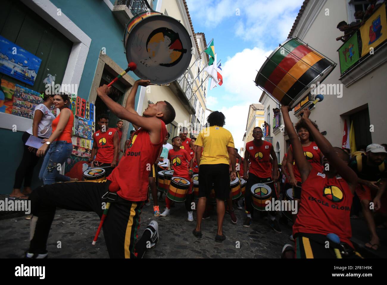 salvador, bahia / brazil - april 25, 2017: Members of the Olodum Band ...