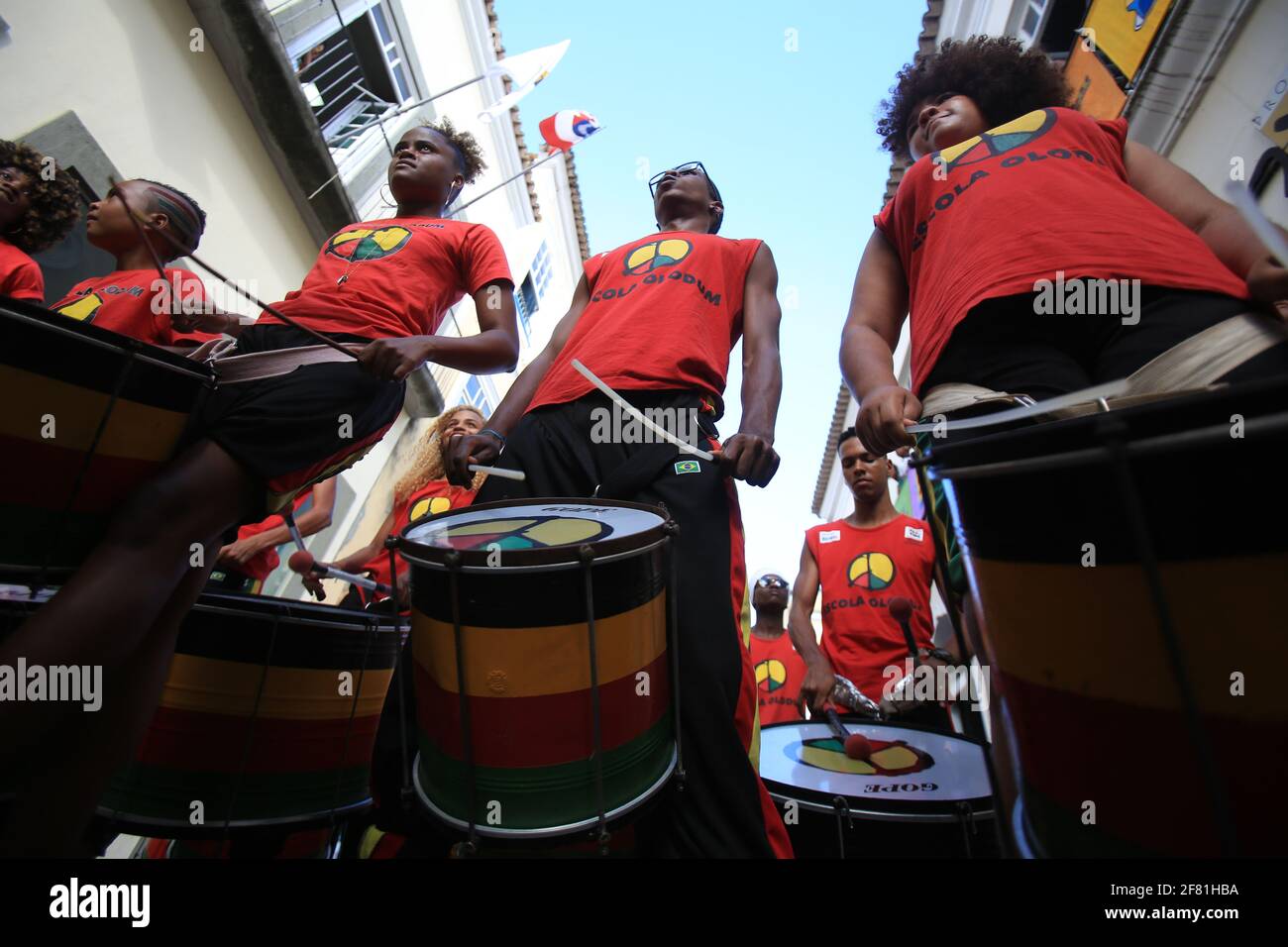 salvador, bahia / brazil - april 25, 2017: Members of the Olodum Band ...