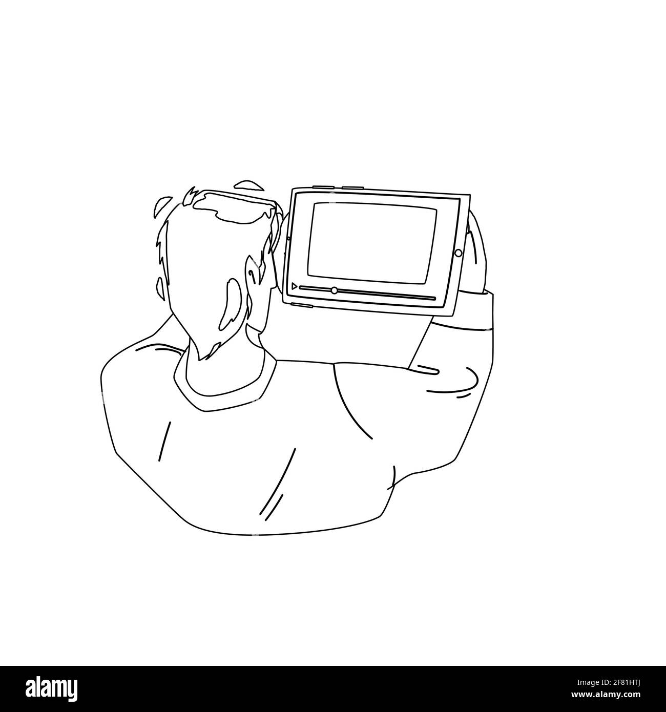 Man Watching Video On Tablet Digital Device Vector Stock Vector Image ...