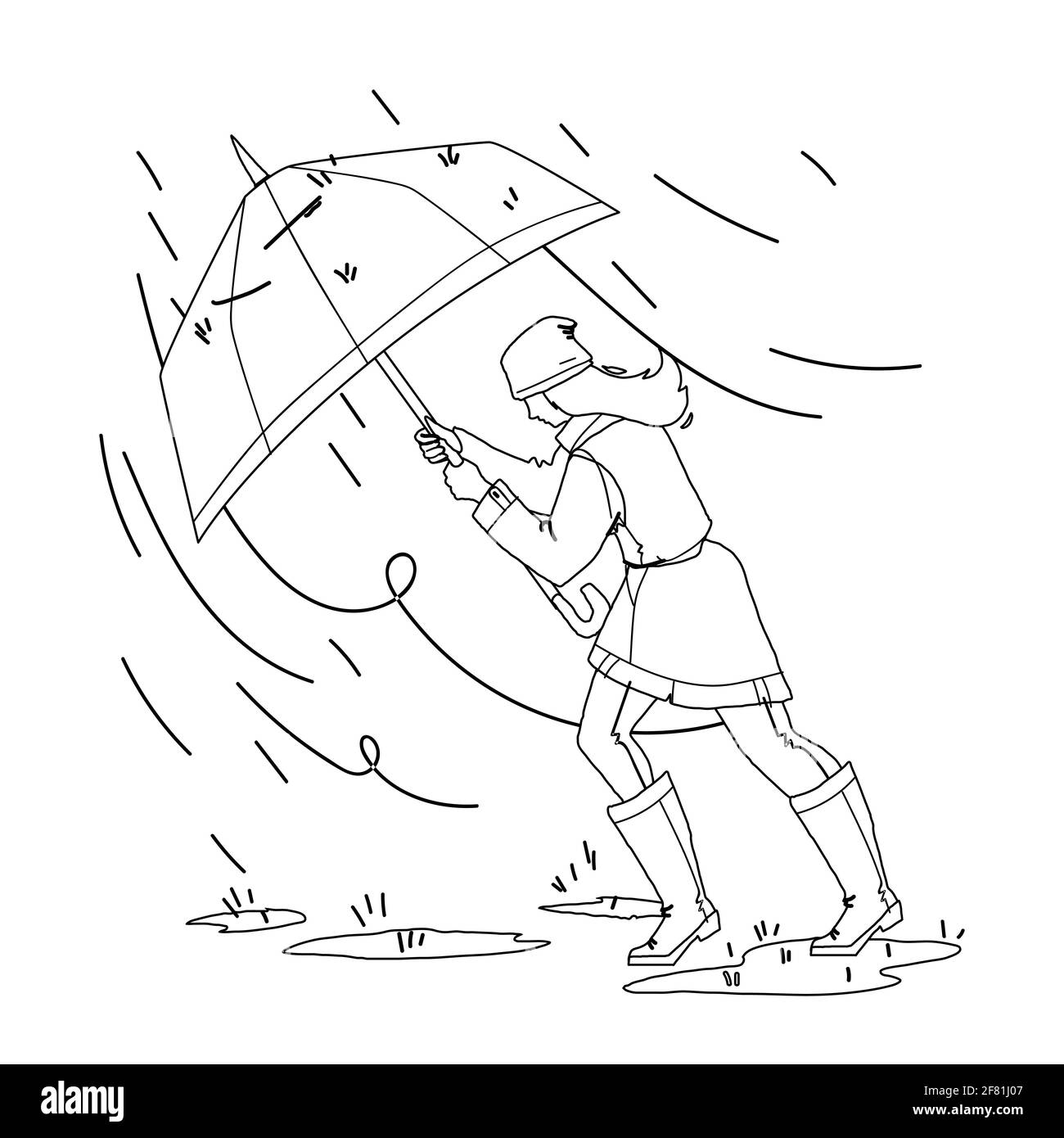 Girl Walking In The Rain Drawing