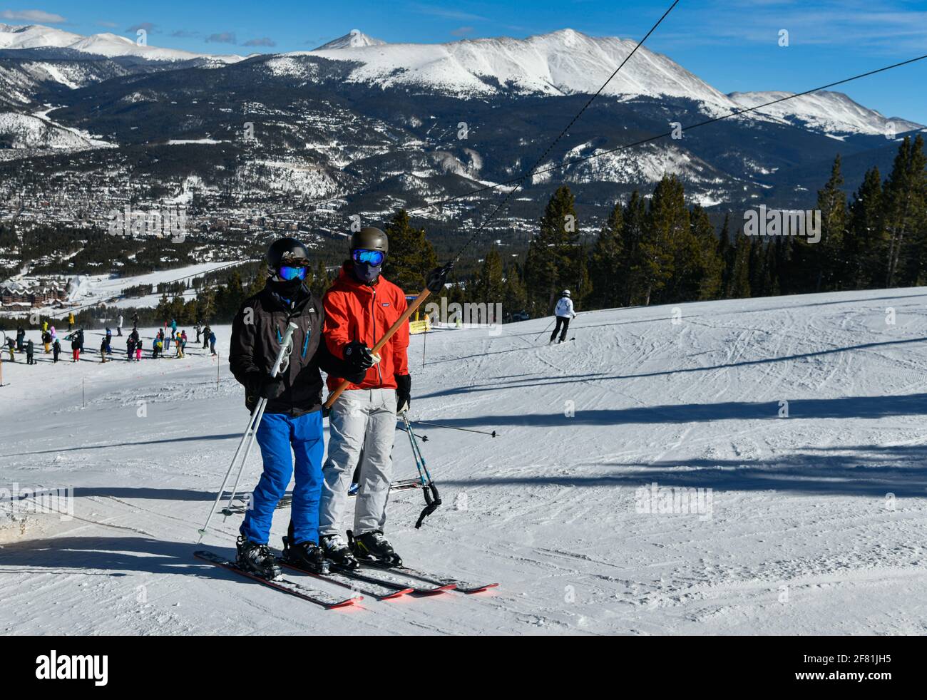 People using t-bar ski lift to get on the top of Breckenridge, Colorado ...