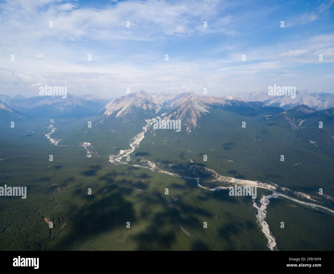 aerial view of a forest in the large valley of a mountain area Stock ...