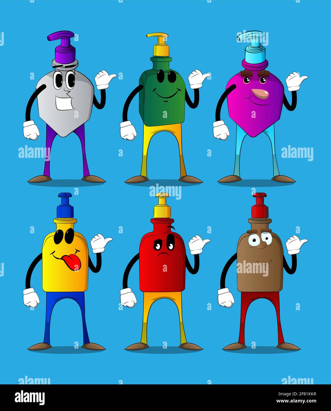 Cartoon bottle of hand sanitizer gel for hygiene with face with ...