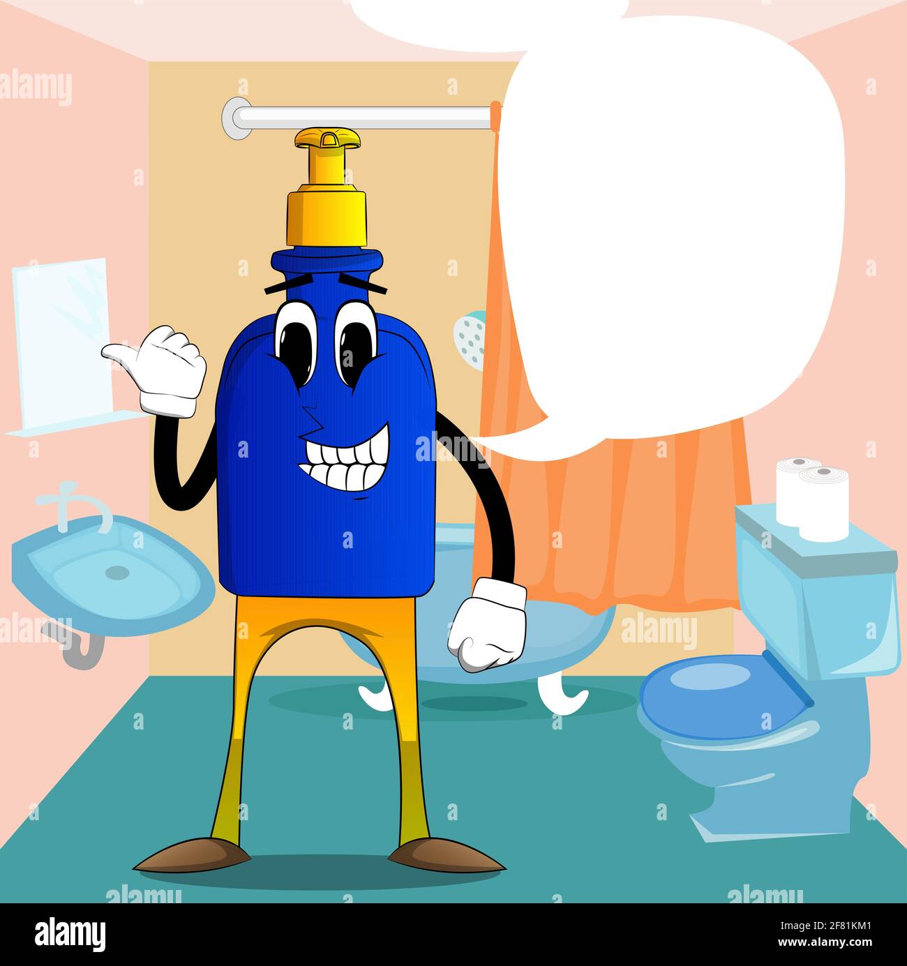 Cartoon bottle of hand sanitizer gel for hygiene with face with ...