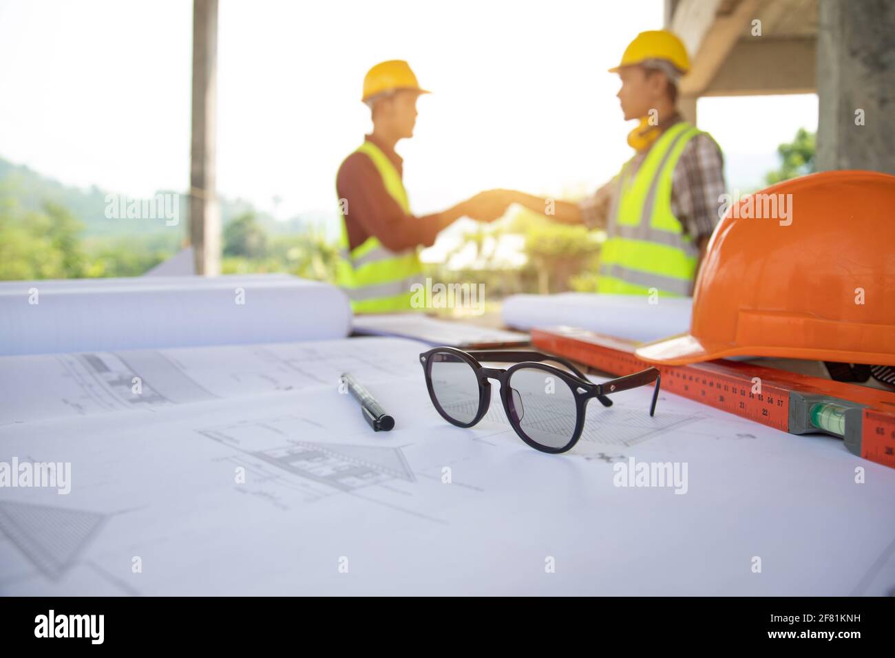 Select focus glasses of Team work construction engineer and architects ...