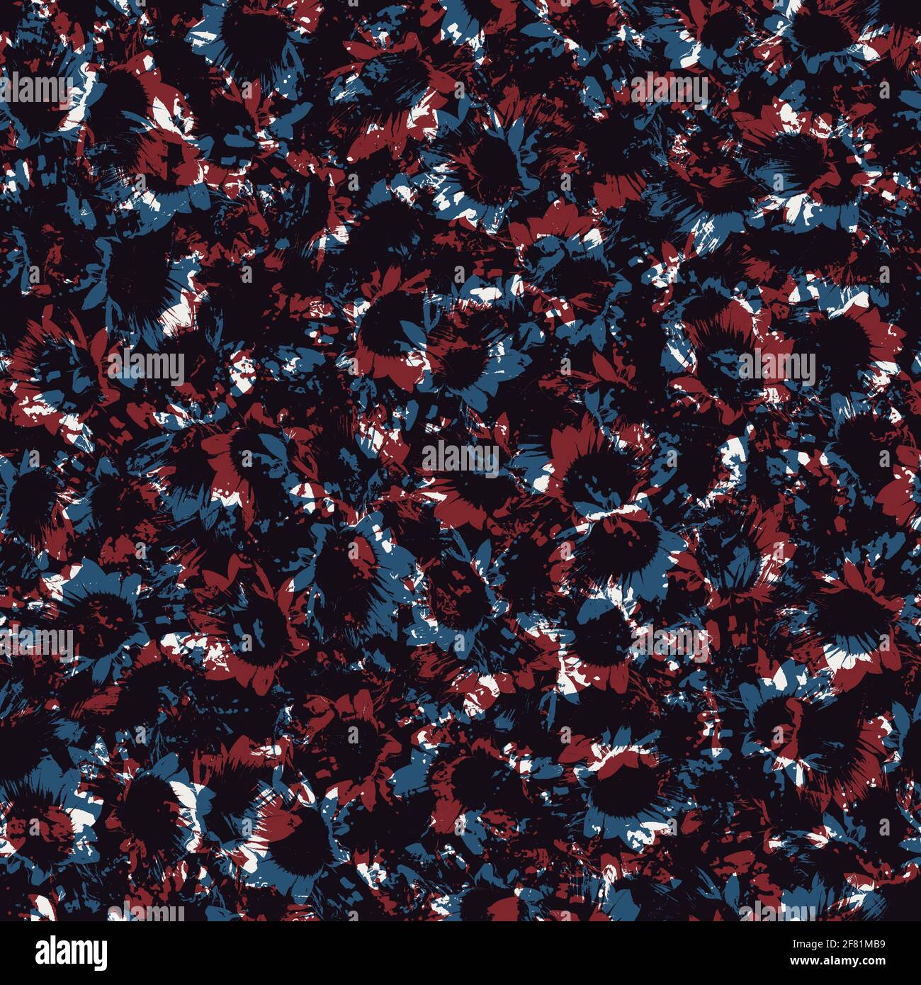 Seamless floral pattern in red blue black white Stock Photo - Alamy