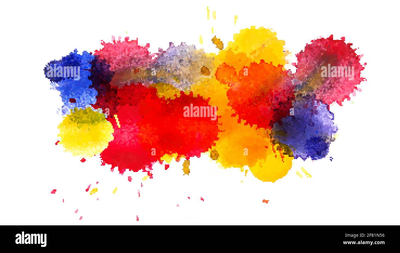 Multi colored ink blots isolated on white background. Overlay effect ...