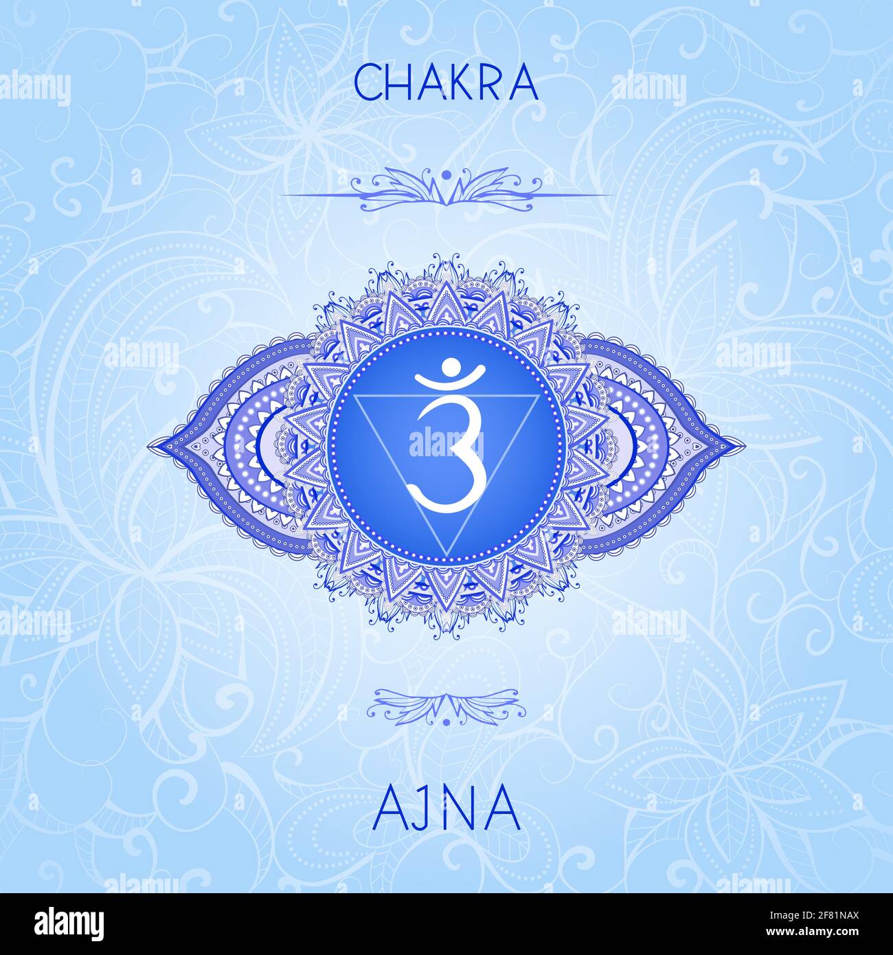 Vector illustration with symbol chakra Ajna on ornamental background ...