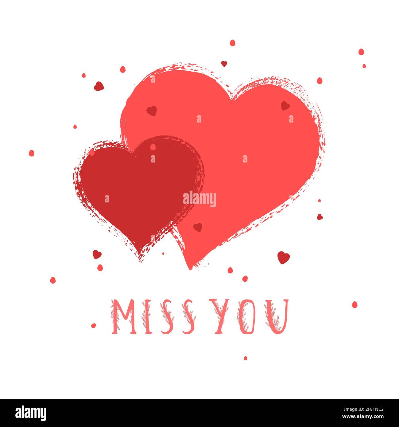 Vector illustration with hand drawn text MISS YOU and grunge heart on ...