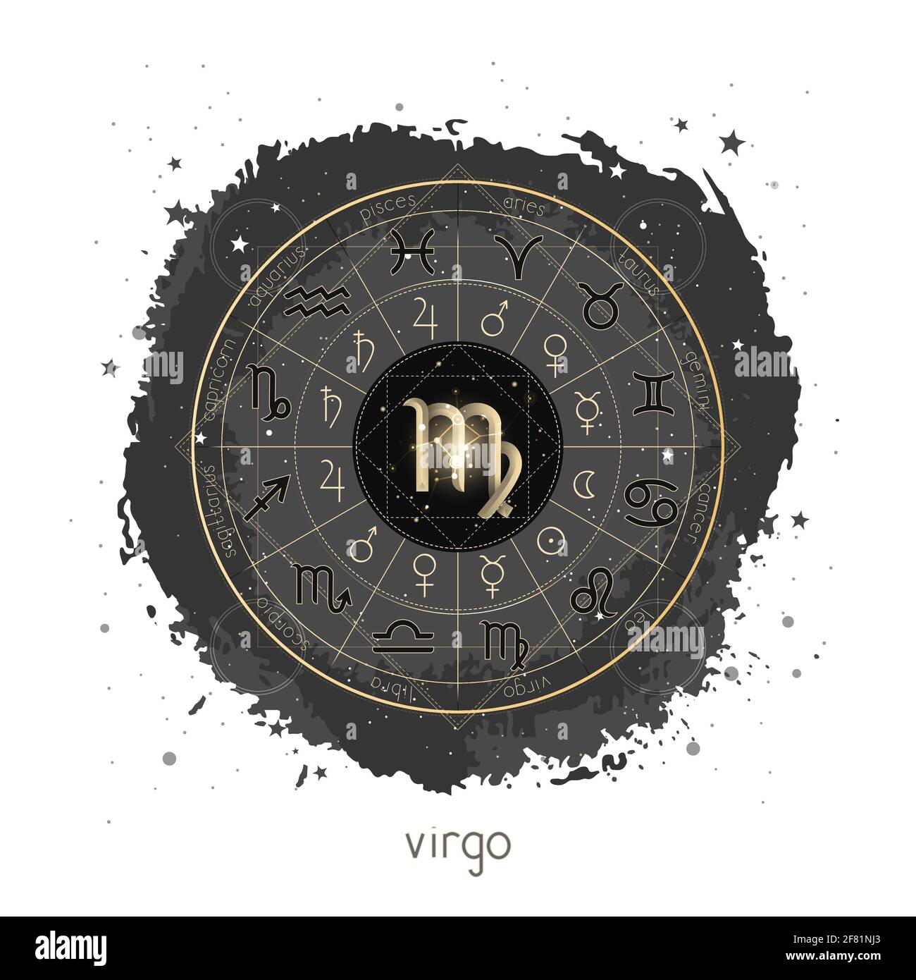 Vector illustration with Horoscope circle, pictograms astrology planets ...