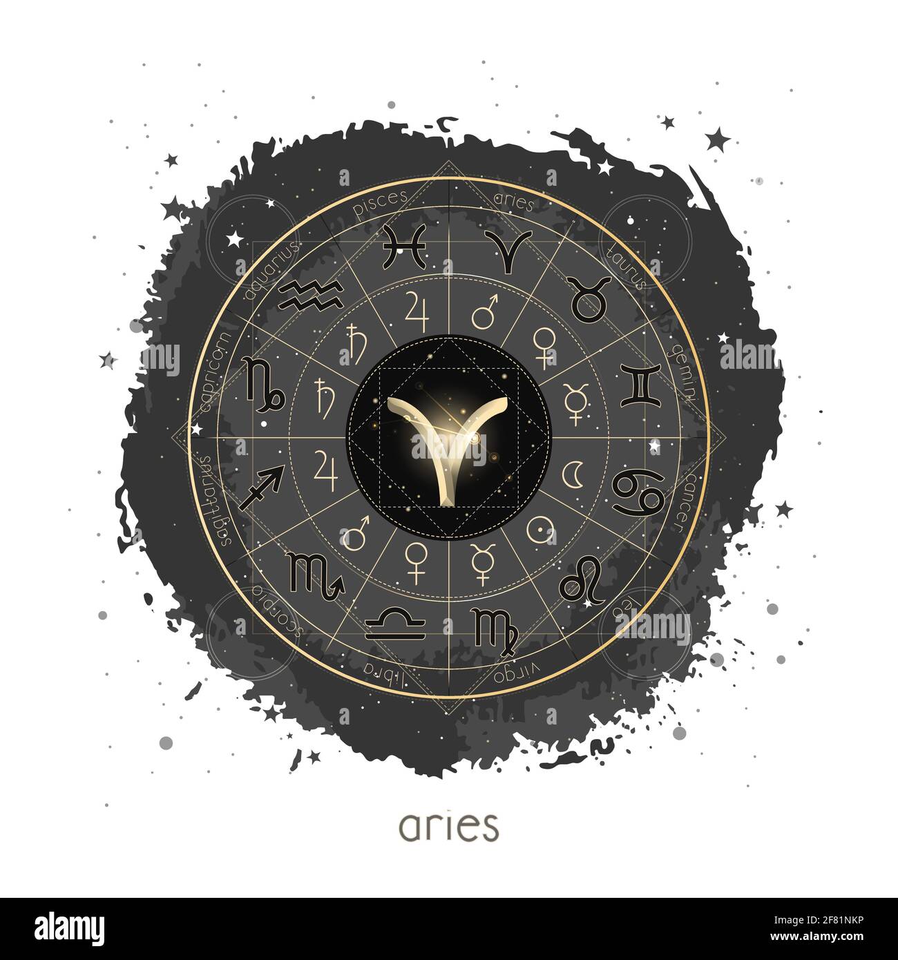 Vector illustration with Horoscope circle, pictograms astrology planets ...