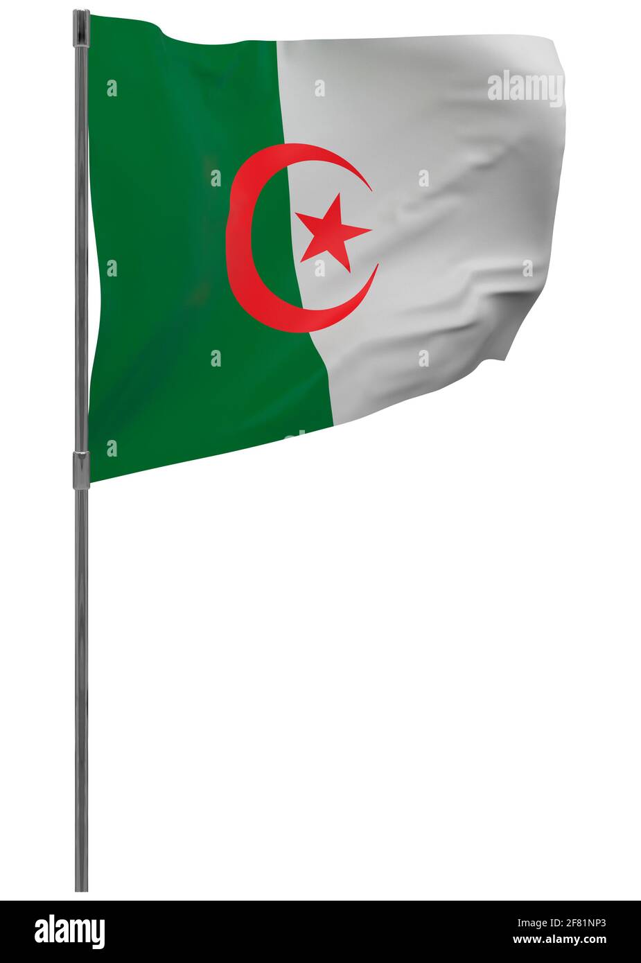 Algeria flag on pole. Waving banner isolated. National flag of Algeria ...