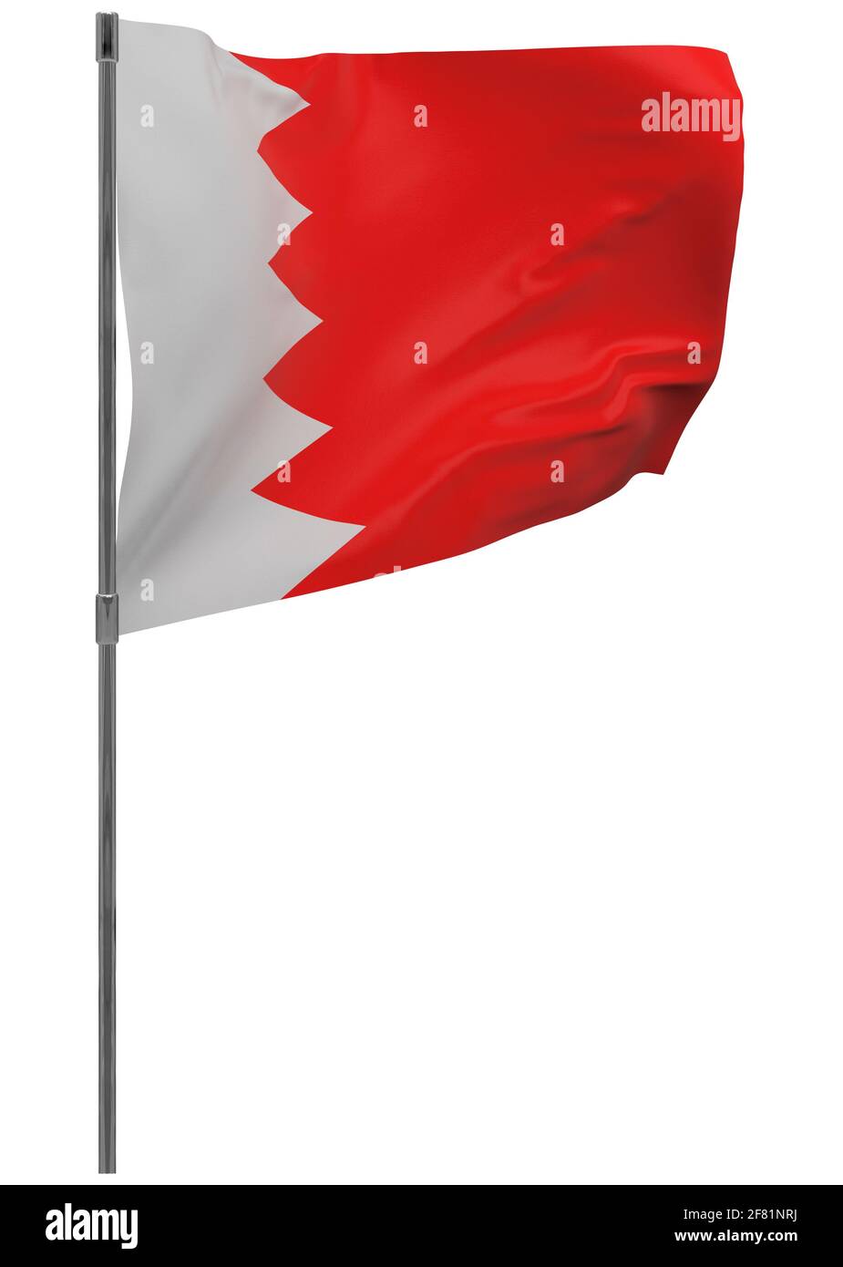 Bahrain flag on pole. Waving banner isolated. National flag of Bahrain ...