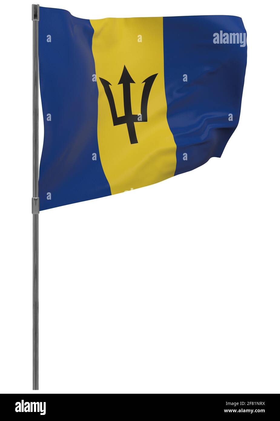 Barbados flag on pole. Waving banner isolated. National flag of ...