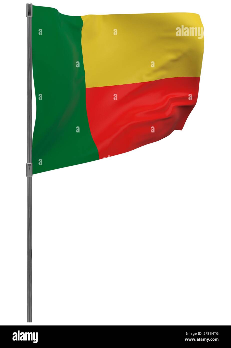 Benin flag on pole. Waving banner isolated. National flag of Benin ...