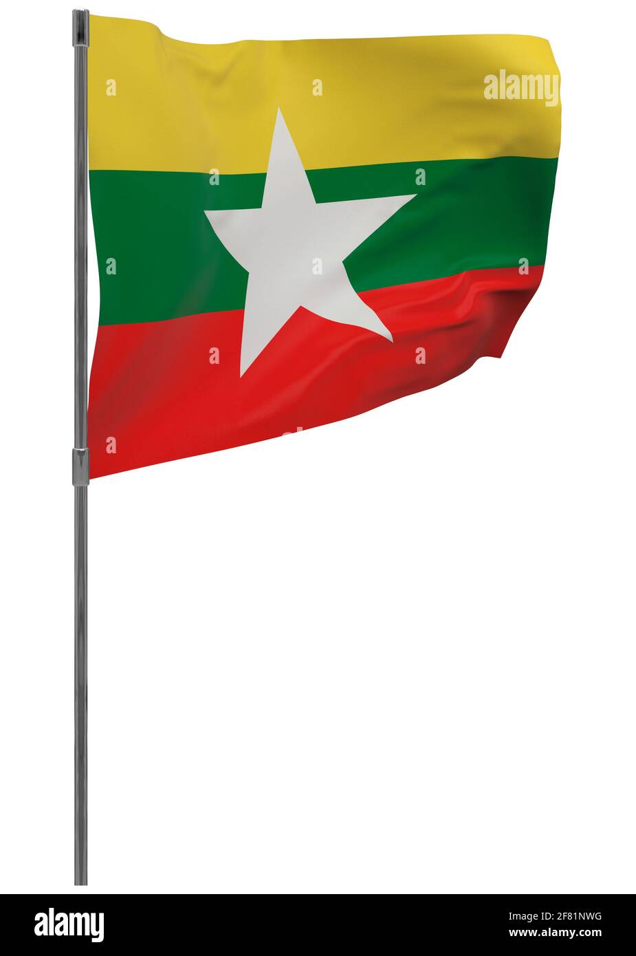 Burma flag on pole. Waving banner isolated. National flag of Burma ...